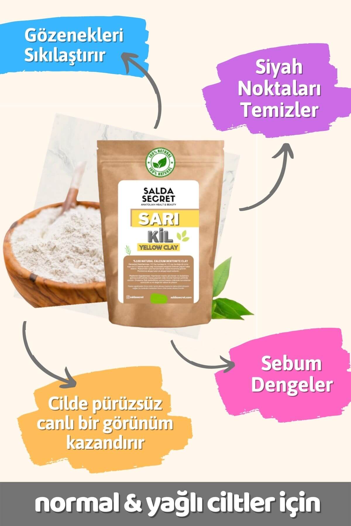 Salda Secret Sarı Kil Doğal Yüz Maskesi 1000 gr X 2 Adet Toz - Kil ...